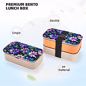 Purple Camellia Adult Lunch Box, Bento Box, With Cutlery Set Of 3, 2 Compartments, Rectangular, Lunch Box For Adults