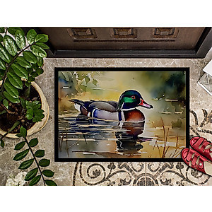 Caroline's Treasures DAC3281MAT Wood Duck Doormat Front Door Mat Indoor Outdoor Rugs for Entryway, Non Slip Washable Low Pile, 18H X 27W