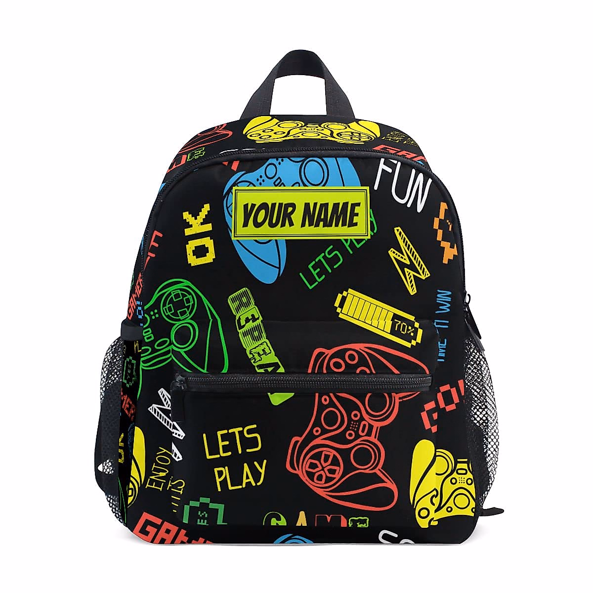 Glaphy Custom Kid's Name Backpack, Colorful Video Game Toddler Backpacks for Daycare Travel, Personalized Name Preschool Bookbags for Boys Girls