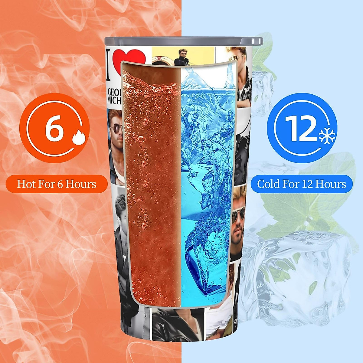 DFAGGQL George Music Michael Stainless Steel Insulated Tumbler Coffee Mug Water Cup Vacuum Bottle with Straw and Lid 20 oz