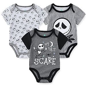 Disney Nightmare Before Christmas Boys’ Jack Skellington 3 Pack Bodysuits for Infant – Grey