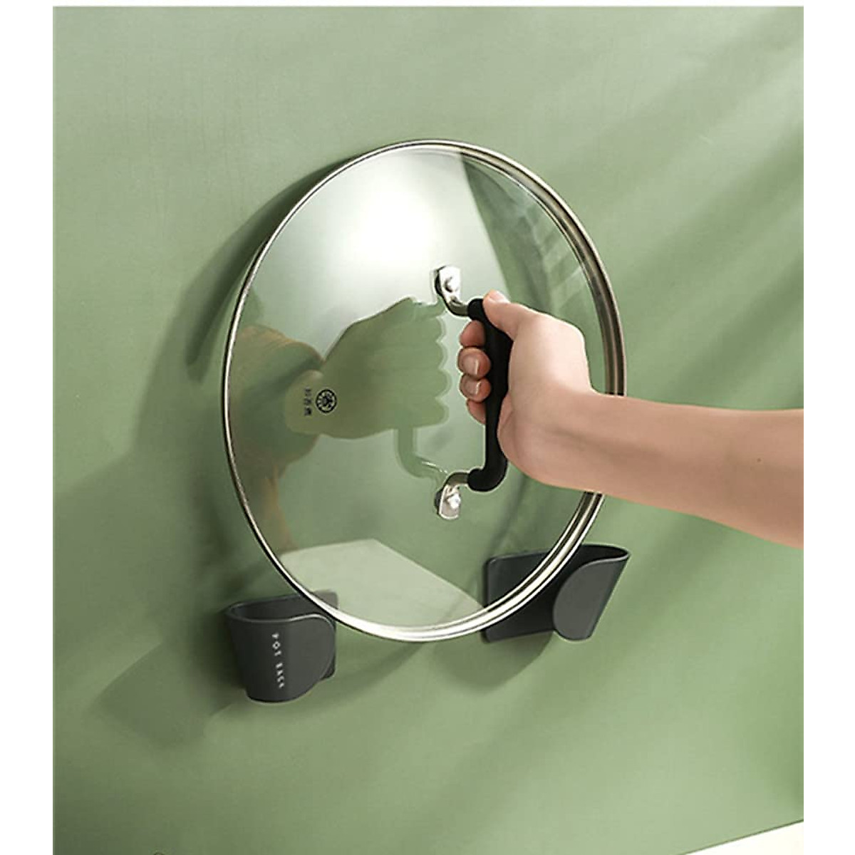 chenyesun 6 Pairs of Wall Mount Pot Lid Organizer, Adjustable Cabinet Door Pan Lid Organizer, Pot Lid Holder Hangers for Kitchen Wall Mount (Black)