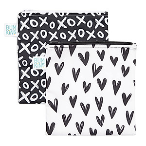 Bumkins Sandwich Bag / Snack Bag, Reusable Fabric, Washable, Food Safe, BPA Free, 7x7 - Hearts & XOXO (Pack of 2)