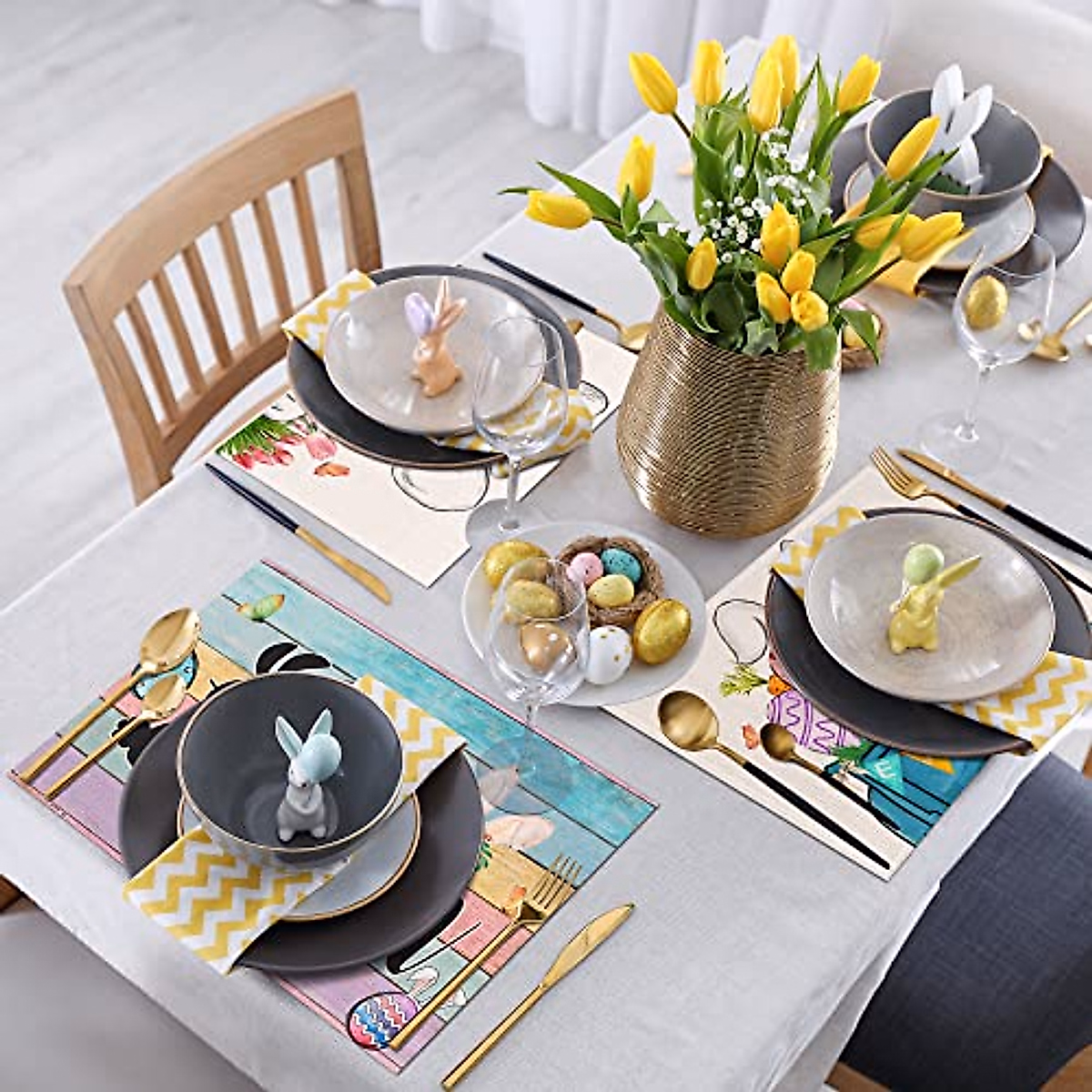 Pinata Easter Placemats, Easter Decorations - Placemats Set of 6 Kitchen Decor, Bunny Place Mats for Dinner Party Decoration, Rectangle Peeps Truck Hip Hop Table Mats12x18inch Spring Decor