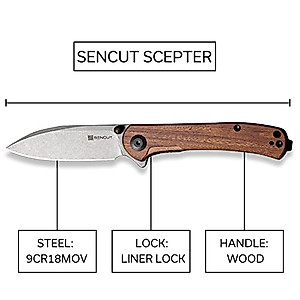 SENCUT Scepter Flipper Pocket Knife, Lightweight Liner Lock Cuibourtia Wood Hanle Folding Knives With Reversible Pocket Clip For EDC Outdoor Indoor SA03H (Cuibourtia Woo)