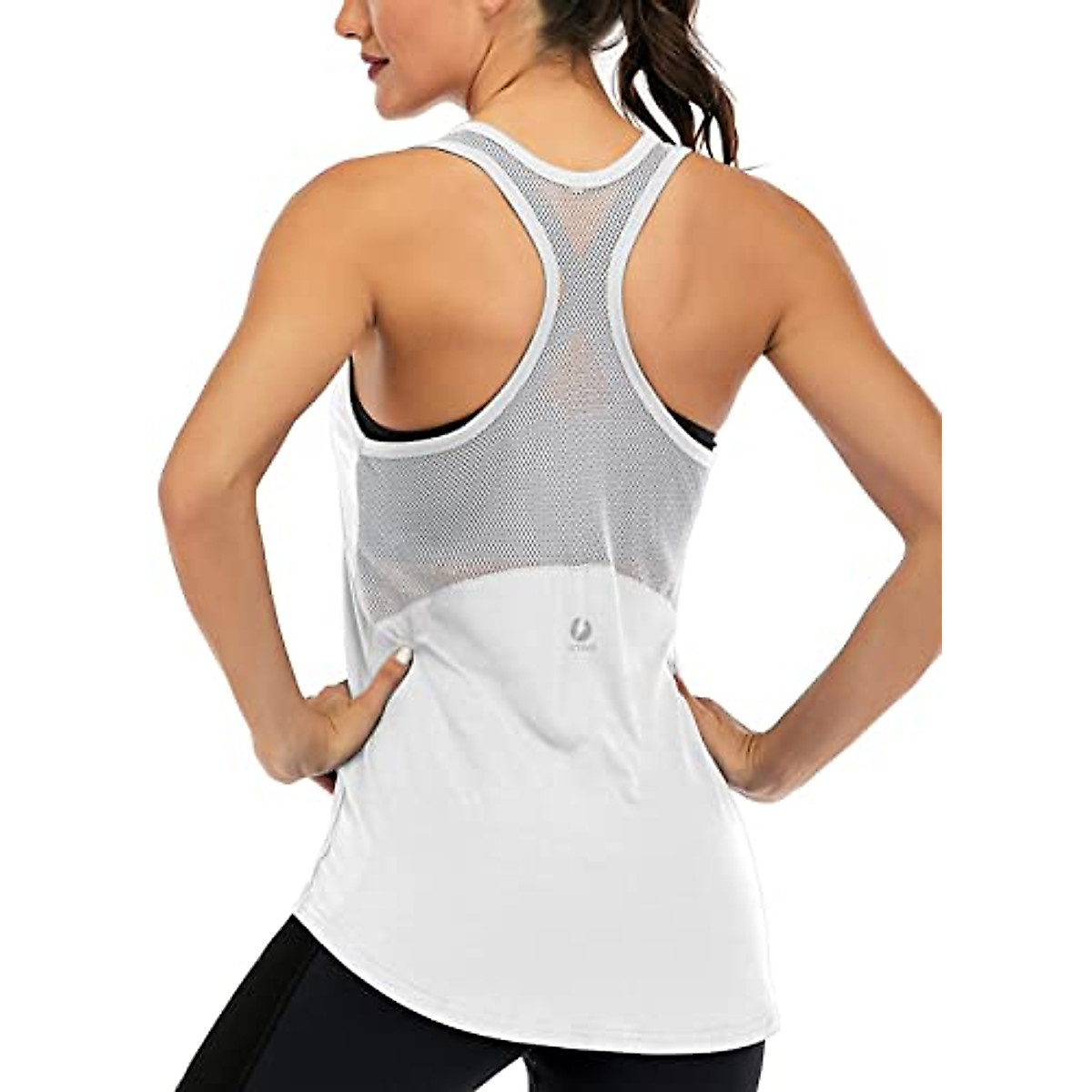 ICTIVE Women's Sleeveless Yoga Tank Top - Mesh Racerback, Muscle Workout, Activewear Gym, White M