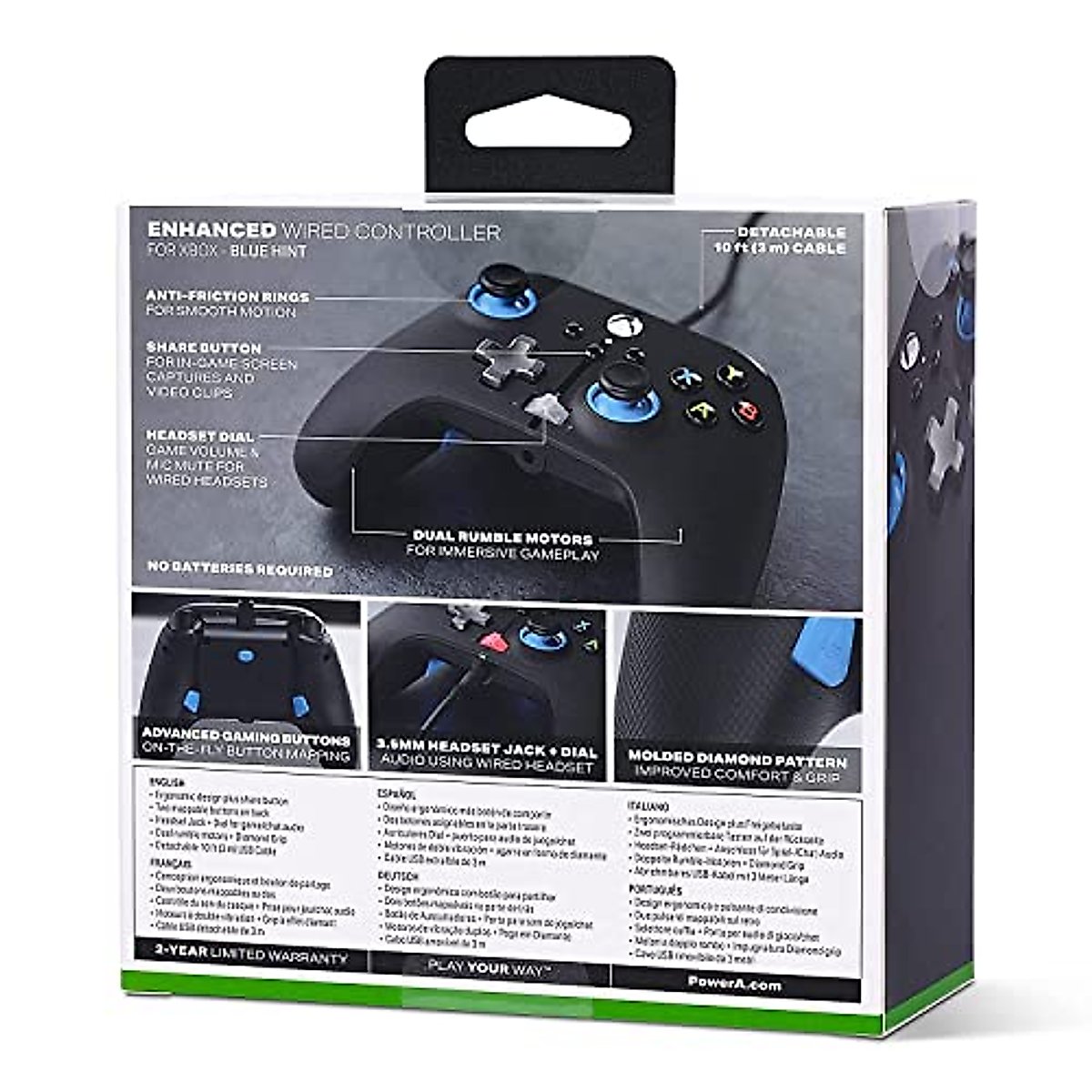 PowerA Enhanced Wired Controller for Xbox Series X|S - Blue Hint, gamepad, wired video game controller, gaming controller, Xbox Series X|S, Officially Licensed for Xbox