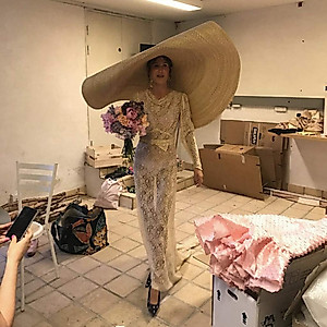 Fashion Oversized Straw Hat - Large Brim Sun Hat Beach Cap Big Foldable Floppy Sunshade Hats for Women Girls Travel (B Color 90cm)