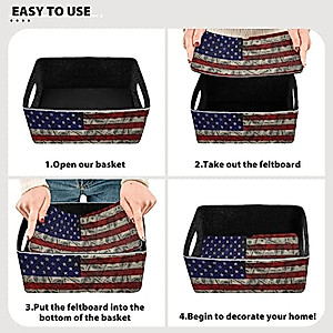 Kcldeci American Flag and Dollars Storage Baskets for Shelves Storage Bins Storage Boxes Decorative for Living Room Office Bedroom Clothes Toys 2-Pack