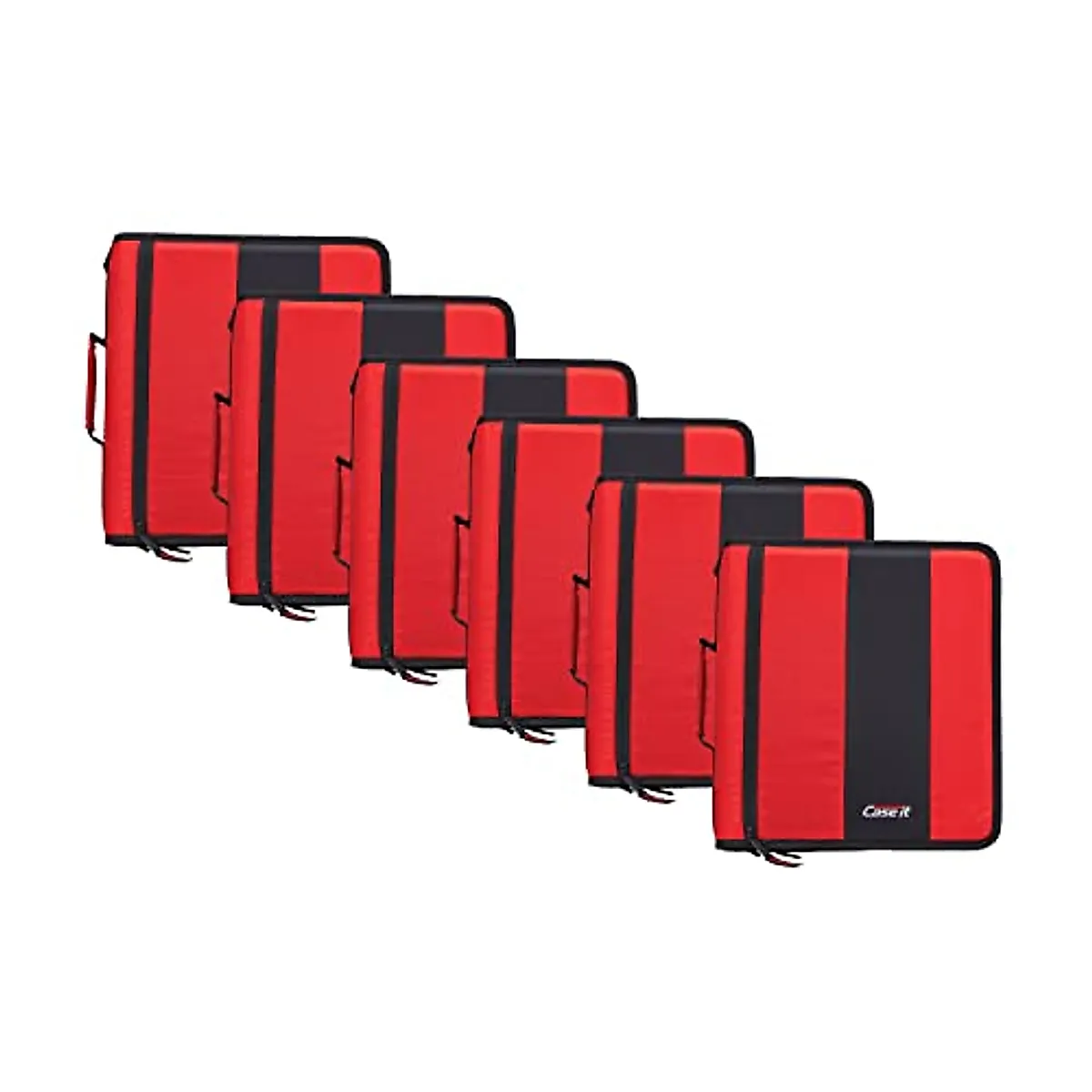 Case-It The Classic Zipper Binder - 2 Inch O-Rings - Multiple Pockets - 350 Sheet Capacity - Comes with Shoulder Strap - Fire Engine Red D-251 (6 Pack)
