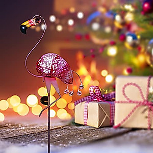 Easybuy 42.5" Garden Solar Light Flamingo Outdoor Crackle Glass Decorative Lights Path Landscape Waterproof Decor Outside Backyard Yard Patio Lights Outdoor Yard Decorations Flamingo Gifts