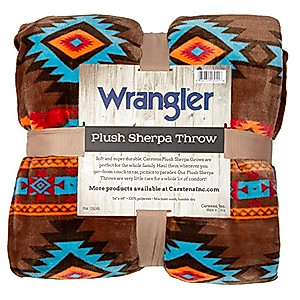Carstens, Inc Wrangler Southwest Horizon Rustic Sherpa Fleece 54x68 Throw Blanket, Brown