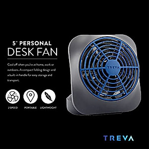 O2COOL Treva 5 Inch Battery Powered Fan Portable Desk Fan 2 Cooling Speeds with Compact Folding & Tilt Design Small Fan Cubicle Accessories Mini Fan Portable (Dark Blue)