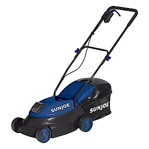 Sun Joe MJ401C-XR-SJB 14-Inch 28-Volt 5-Amp Cordless Lawn Mower w/Brushless Motor, 10.6-Gallon Detachable Collection Bag, Dark Blue