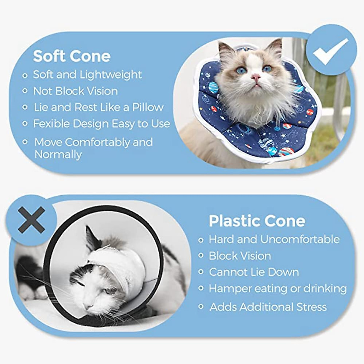 Soft Cat Cone,and Pet Teaser Cat Toy Recovery Cone Collar for Cats After Surgery to Stop Licking Scratching,Elizabethan Collar of Shame Alternative for Kitten Puppy (S)