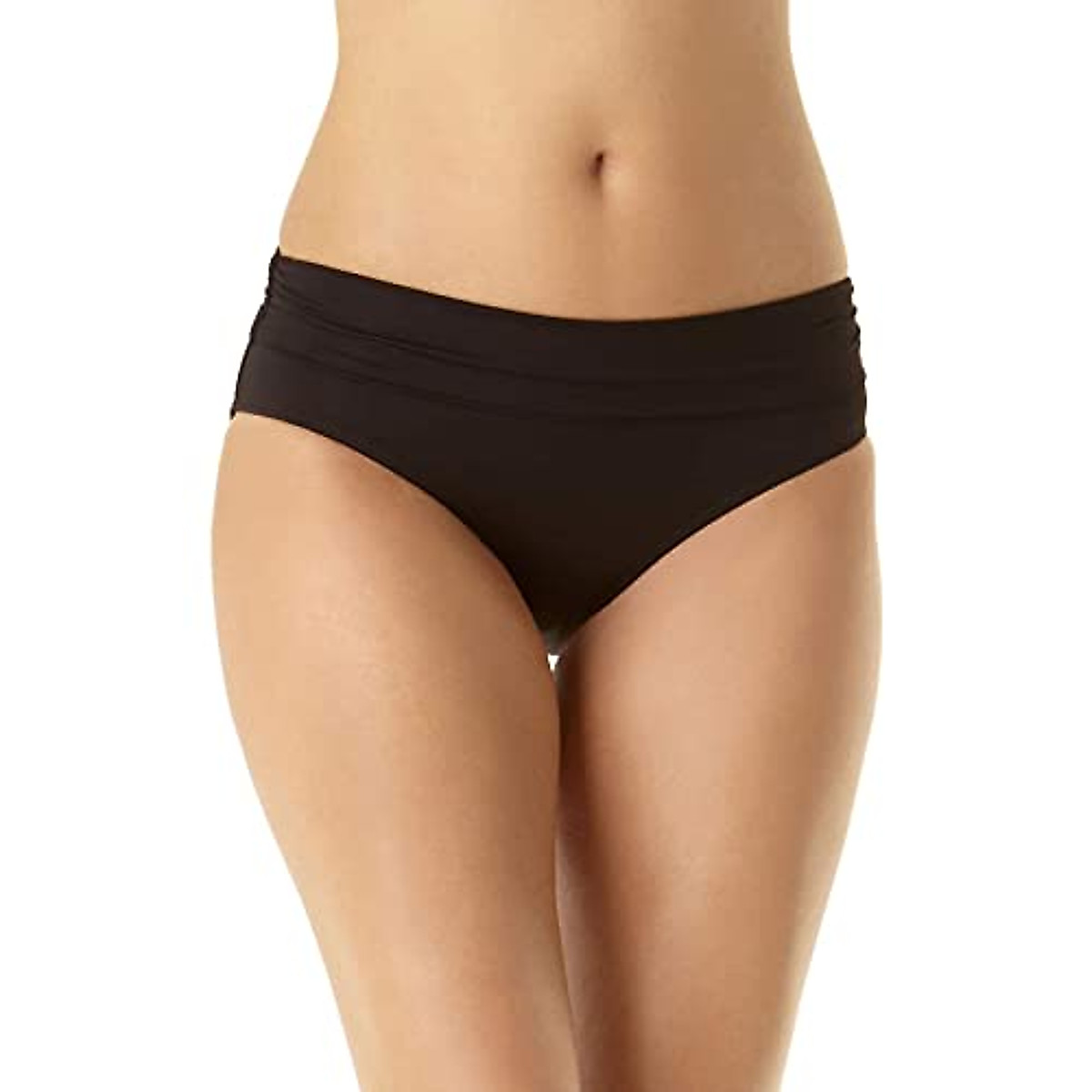 Anne Cole Women's High Waist to Fold Over Shirred Bikini Bottom Swimsuit, Live in Color Black, Medium