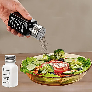 Salt And Pepper Shakers Set,Farmhouse Salt Shaker,Kitchen Decor For Home Restaurants Wedding, Cute Salt Shaker,Modern Farmhouse Decor,Glass Salt And Pepper Shakers Set Letters No Rubbing Off(BLACK)