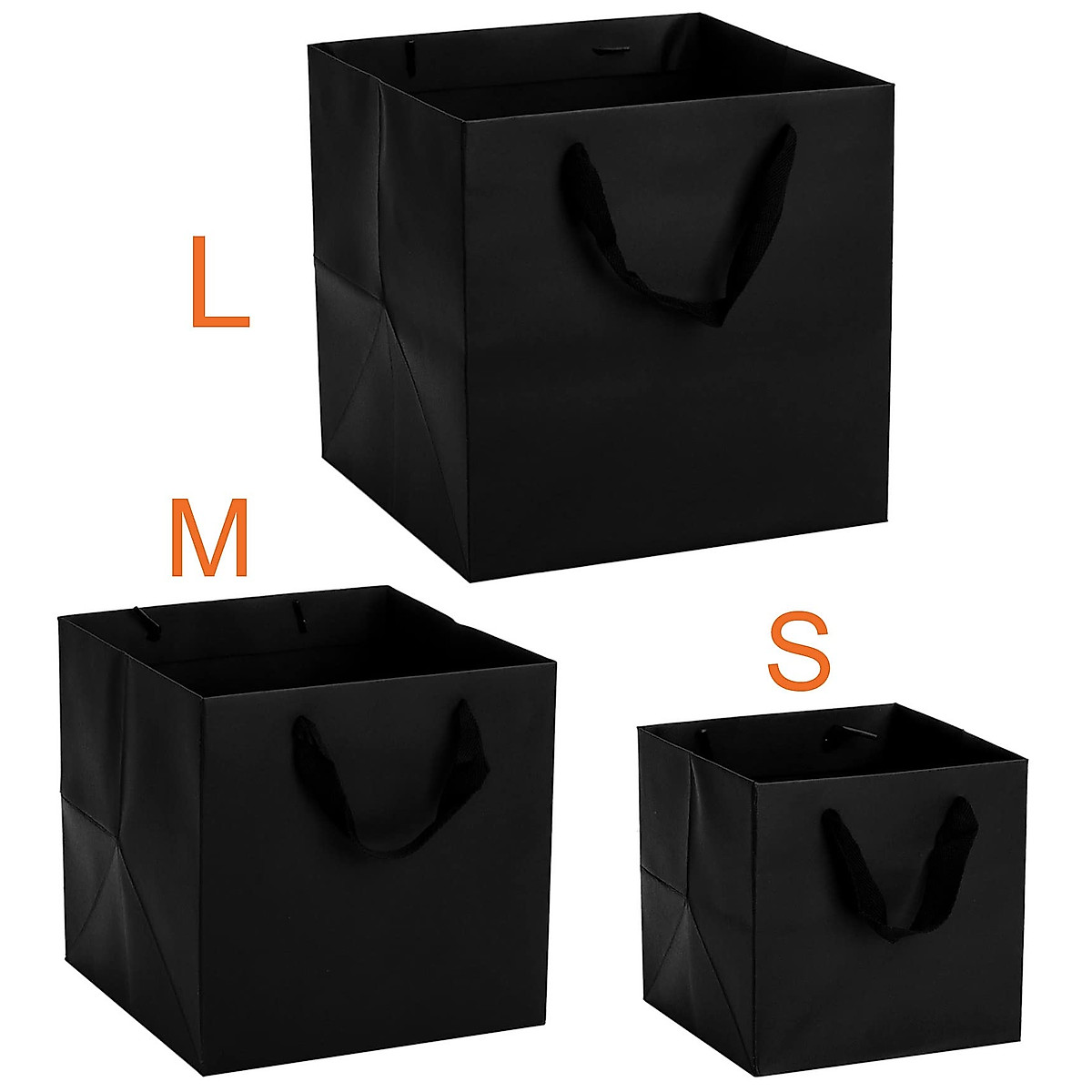 Yesland 30 Pack Black Kraft Paper Bags - 3 Sizes Square Gift Bags Shopping Bags with Ribbon Handles - Reusable Large Retail Business Packaging Bags for Goodie Party Wedding Present(10'', 8'', 6'')