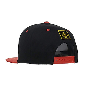 Top Level Flat Brim Snapback Metallic Marijuana Logo High Definition Embroidery Hat/Cap Black/Red
