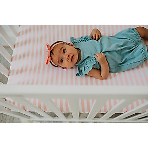NODNAL CO. 3 Fitted Pink Mini Crib Pack n Play Playard Portable Crib Sheets Set - 100% Oeko-TEX Cotton Baby Girl Nursery Bedding - Chevron, Polka Dot, & Stripe Travel Pack and Play Playpen Sheet