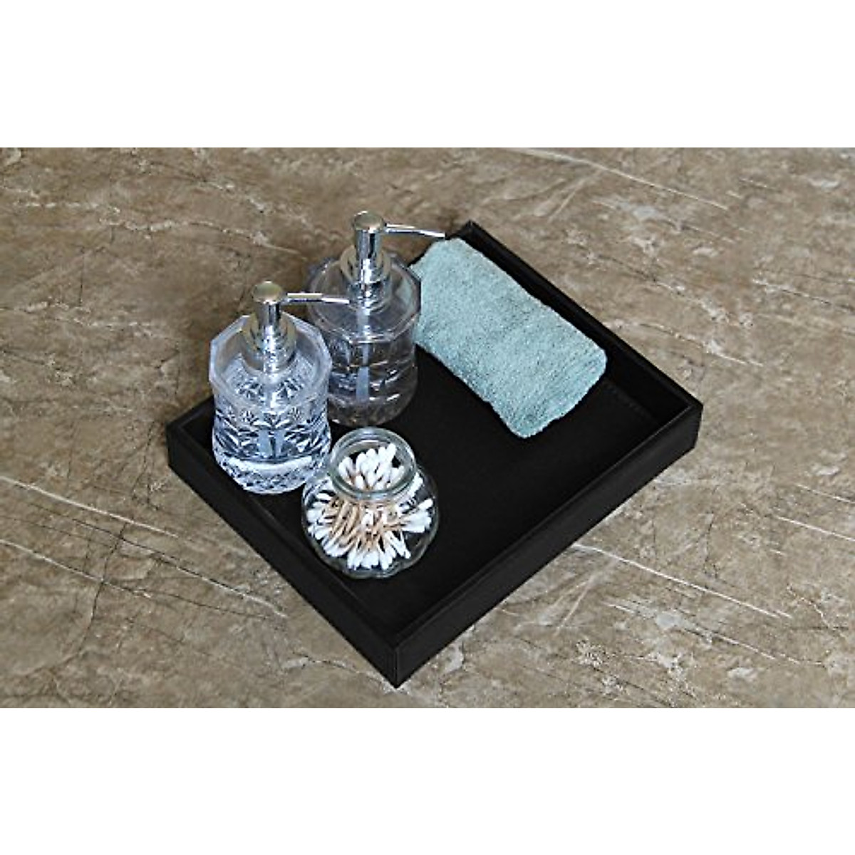 Vixdonos Valet Tray Nightstand Organizer,Leather Catchall Tray for Perfume,Jewelry,Key and Remote on Counter or Dresser(Black)