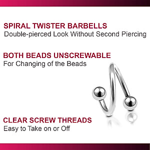 bodyjewellery 2pcs 18g Spiral Barbell Cartilage Earring Lip Tragus Eyebrow Hoop Helix Twisted Bar Surgical Steel Studs BBDJ Balls 10mm