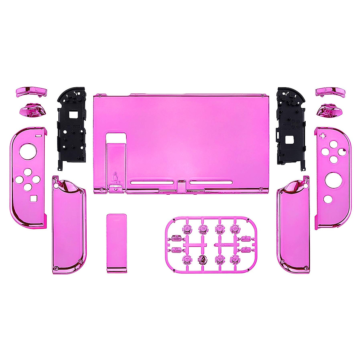 eXtremeRate DIY Replacement Shell Buttons for Nintendo Switch, Back Plate for Switch Console, Housing with Full Set Buttons for Joycon Handheld Controller - Chrome Pink [No Electronics Parts]