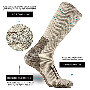 ONKE Merino Wool Cushion Crew Socks for Men Outdoor Hiking All Seasons Work Boot Heavy Thick Thermal Moisture Wicking Control(Brown L)