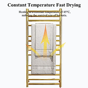 WTTTTW Towel Warmer Rack 14 Bars Wall Mounted Towel Heater, Stainless Steel Towel Warmer Rack, Clothes Drying Rack, Gold