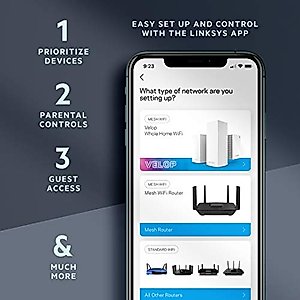 Linksys Mesh Wifi 6 Router, Dual-Band, 1,700 Sq. ft Coverage, 25+ Devices, Speeds up to (AX1800) 1.8Gbps - MR7350