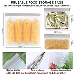 SPLF 12 Pack BPA FREE Reusable Storage Bags (5 Reusable Sandwich Bags, 5 Reusable Snack Bags, 2 Reusable Gallon Bags), Extra Thick Freezer Bags Leakproof Silicone and Plastic Free Lunch Bags for Food