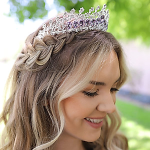 AW BRIDAL Tiaras and Crowns for Women Purple Crystal Princess Tiara - Queen Crown Headband for Halloween Costume Party Prom Wedding Christmas Hair Accessories, Purple + Silver