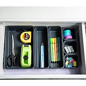 BYCY 18 Pcs Drawer Organizers Trays Set for Office Bathroom Dresser Interlocking Dividers Storage Bins Pack (18 Pieces Set)