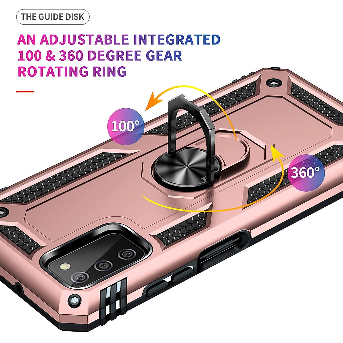PUSHIMEI Galaxy A03S Case, Military Grade 16ft Drop Tested, Ring Holder Kickstand, with Screen Protector - Rose Gold