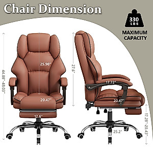 XUEGW Office Chair Big and Tall Computer Chairs High Back Gaming Chair with Foot Rest Ergonomic Leather Desk Chair Executive Comfortable Work Chair for Home Office