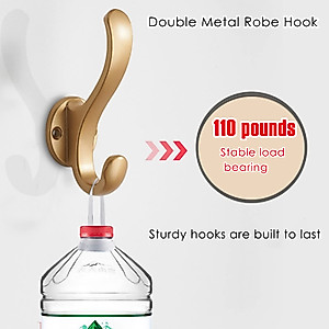 WASYPLSFOI Wall Hooks Over Door Key Towel Coat Hat Purse Hanger Holder Rack Double Hooks Heavy Duty for Wall Bathrooms Hanging Hooks, 5 Pack Gold