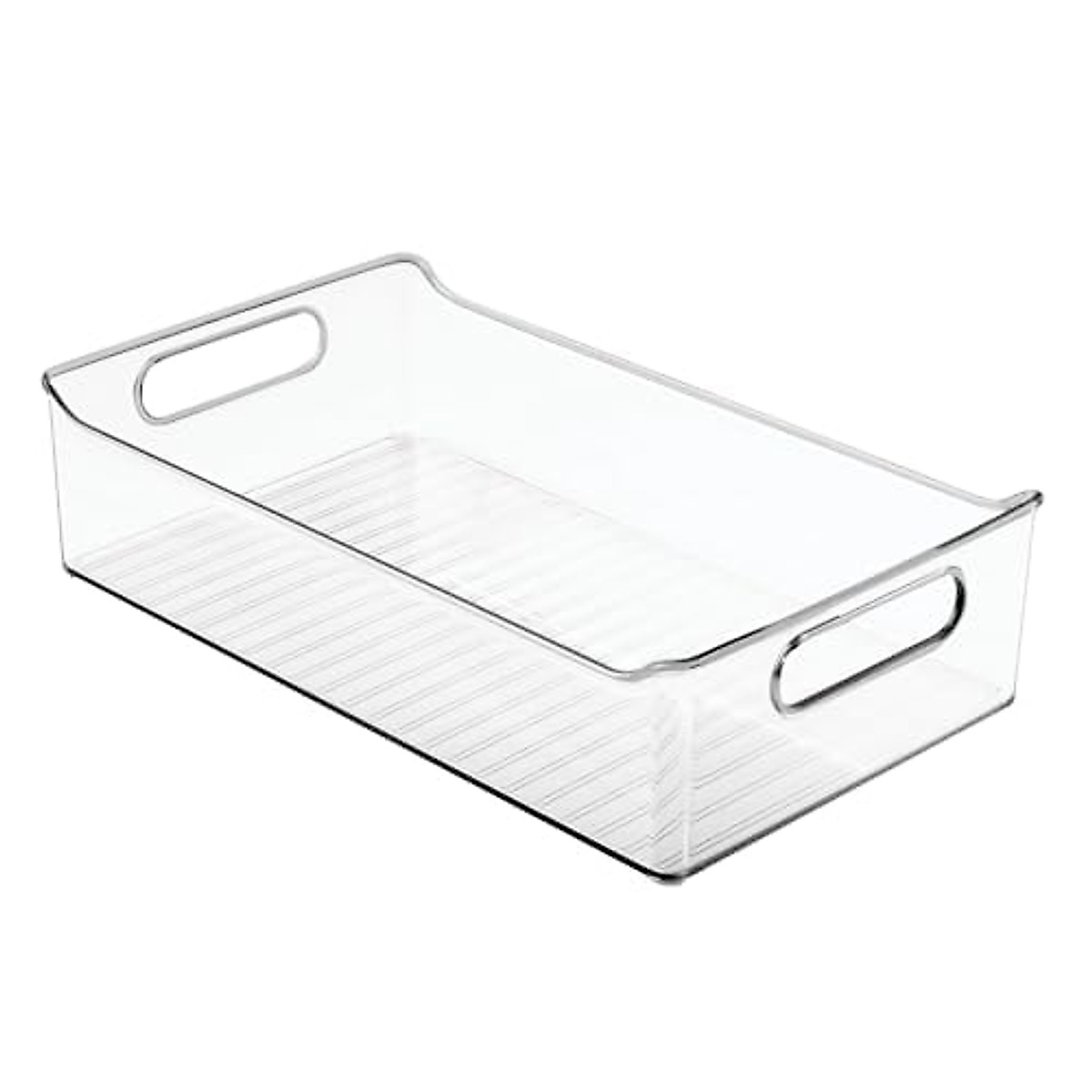 mDesign Slim Plastic Kitchen Storage Container Bins with Handles -Organization in Pantry, Cabinet, Refrigerator or Freezer Shelves - Food Organizer for Fruit, Yogurt, Squeeze Pouches - 4 Pack - Clear
