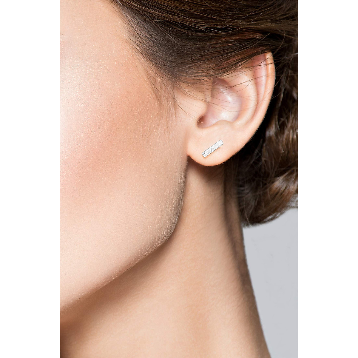 MiaBella 925 Sterling Silver or 18Kt Gold Over Silver Hammered Minimalist Flat Bar Dainty Stud Earrings for Women Made in Italy (sterling silver)