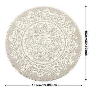 Carvapet 5' Round Boho Mandala Area Rug – Black and Ivory Chic Circle Rug, Non-Slip, Machine Washable Soft Throw Floor Mat for Entryway, Foyer, Living Room, Bedroom, Nursery, or Playroom