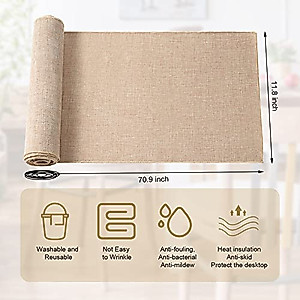 6 Pcs Burlap Table Runner Rustic Linen Table Runner Farmhouse Table Decor Burlap Woven Fabric Burlap Fabric Placemat Rustic Long Roll Wedding Home Decor for Coffee Table Christmas, 11.8 x 70.9 Inch