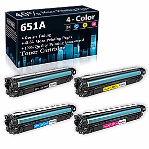 4-Pack (BK+C+M+Y) 651A | CE340A CE341A CE342A CE343A Remanufactured Toner Cartridge Replacement for HP Laserjet Enterprise 700 Color MFP M775dn M775z M775f Printer Ink Cartridge