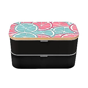 Pink Blue Citrus Slices Adult Lunch Box, Bento Box, With Cutlery Set Of 3, 2 Compartments, Rectangular, Lunch Box For Adults