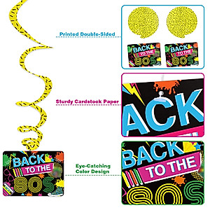 Bessmoso 28Pcs Back to The 80s Party Decorations 80's Party Hanging Swirls Decorations Retro Ceiling Streamers for 1980s Throwback Birthday Party 80s Neon Party Supplies