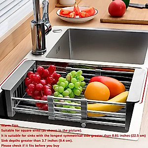 ALREMO 1pc Drain Rack, Stainless Steel Kitchen Basket, Home Dish Rack, Retractable Sink Shelf, 8.81*(11.22-18.5)*3.7in, Suitable for Rectangular Sink (Black)