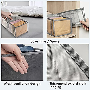 ARPEOTCY 3Pcs Wardrobe Clothes Organizer, Washable Clothes Organizer for Folded Clothes, Nylon Mesh Drawer Dividers for Clothes, T-shirt, Skirts, Jeans(9/7/7 Grid,Gray)