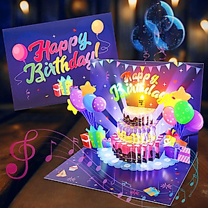 FITMITE Birthday Cards, Musical Pop Up Birthday Cards with Light, Blow Out LED Light Candle and Play Happy Birthday Music Pop Up Card, Birthday Gifts for Women Men Husband Wife Kids Greeting Cards