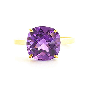 Galaxy Gold GG 14k Solid Yellow Gold Ring with 3.6 Carat Natural Checkerboard Cut Purple Amethyst - Size 8.5