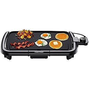 Chefman Electric Griddle with Removable Temperature Control, Immersible Flat Top Grill, Burger, Eggs, Pancake Griddle, Nonstick Easy Clean Cooking Surface, Slide Out Drip Tray, 10 x 16 Inch