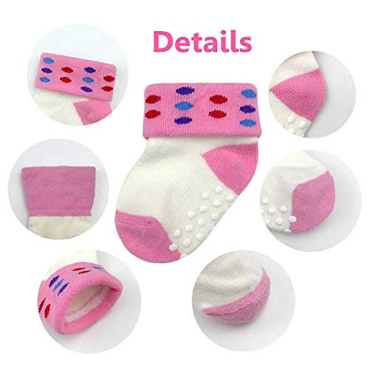 WAFUNNE Baby Girl Socks for Infant Toddler with Grips Anti Slip Cotton 6-12 Months