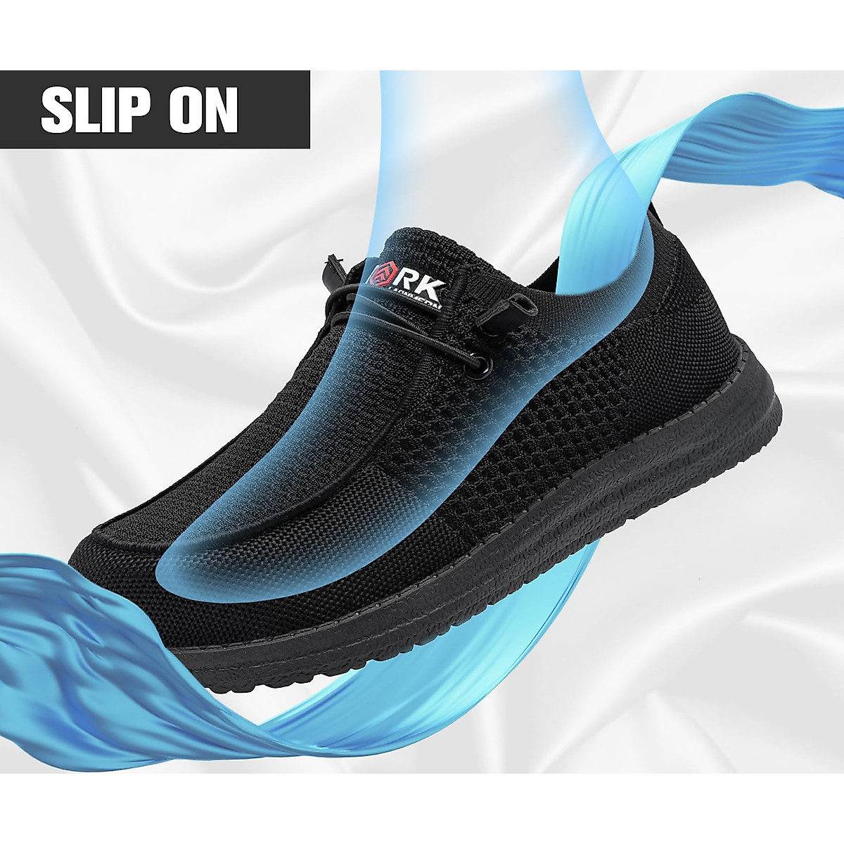 LARNMERN Slip On Steel Toe Shoes Men Lightweight Comfortable Lounging Walking Sneakers Safety Work Steel Toe Loafers(8.5 Men, Black)